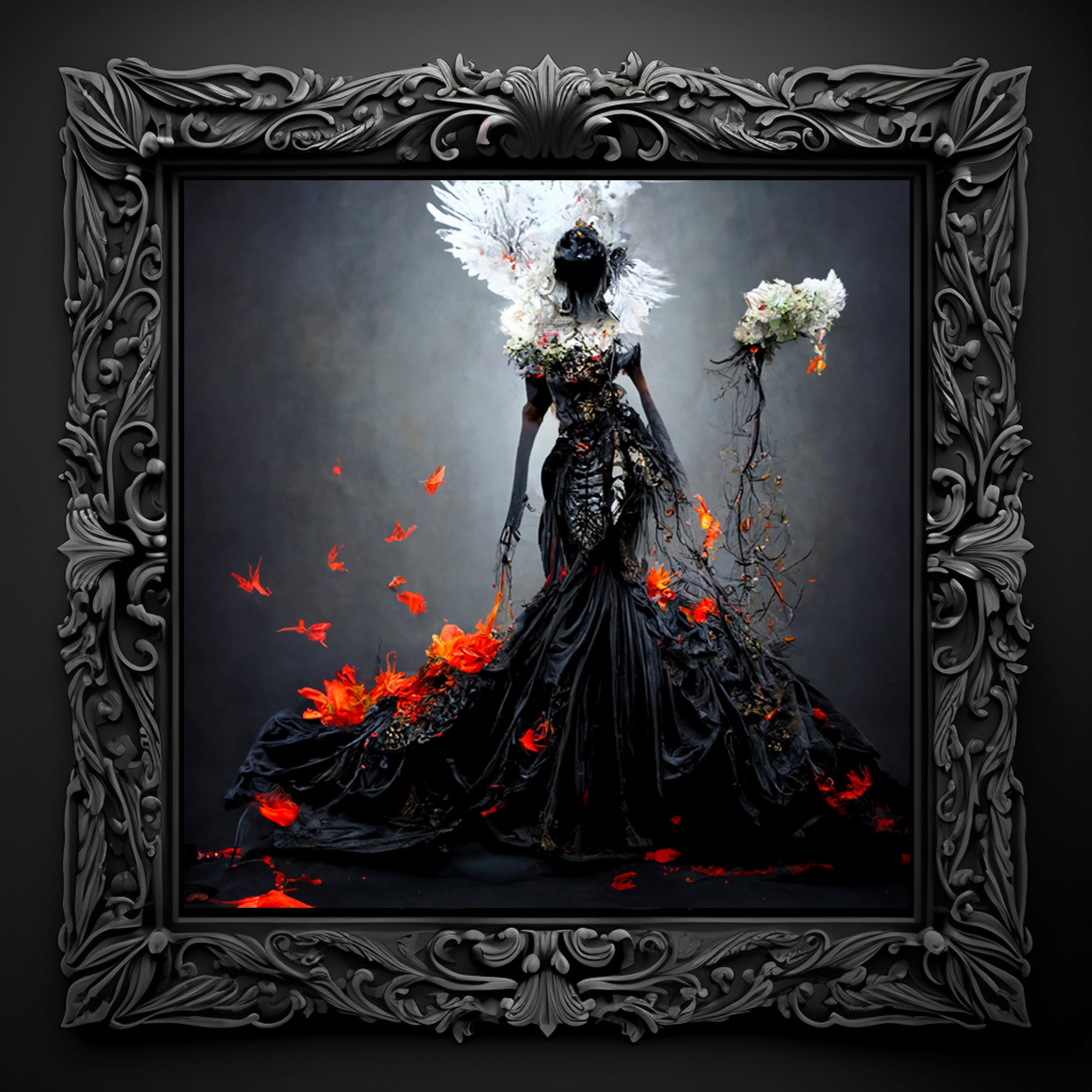 Gothic Wall Art-abstract Dark Angel-digital Oil Painting-moody Home ...