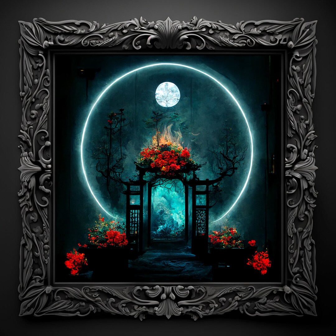 Gothic Art Moongate-abstract Digital Oil Painting-custom Printed AI Canvas-dark Academia Print ...