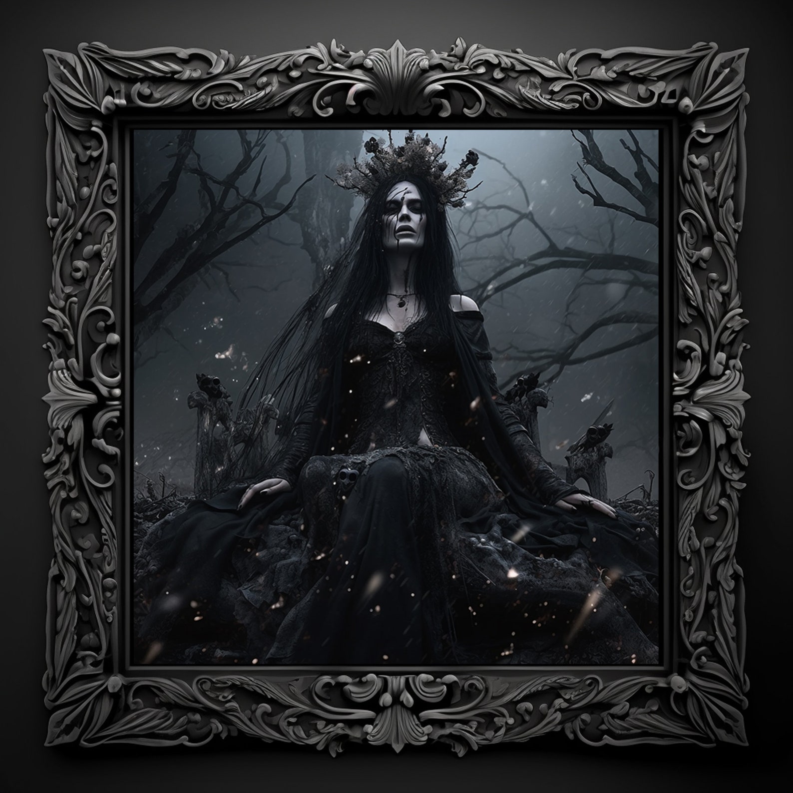 High Priestess Gothic Wall Art-digital Painting-moody Home Decor-dark ...