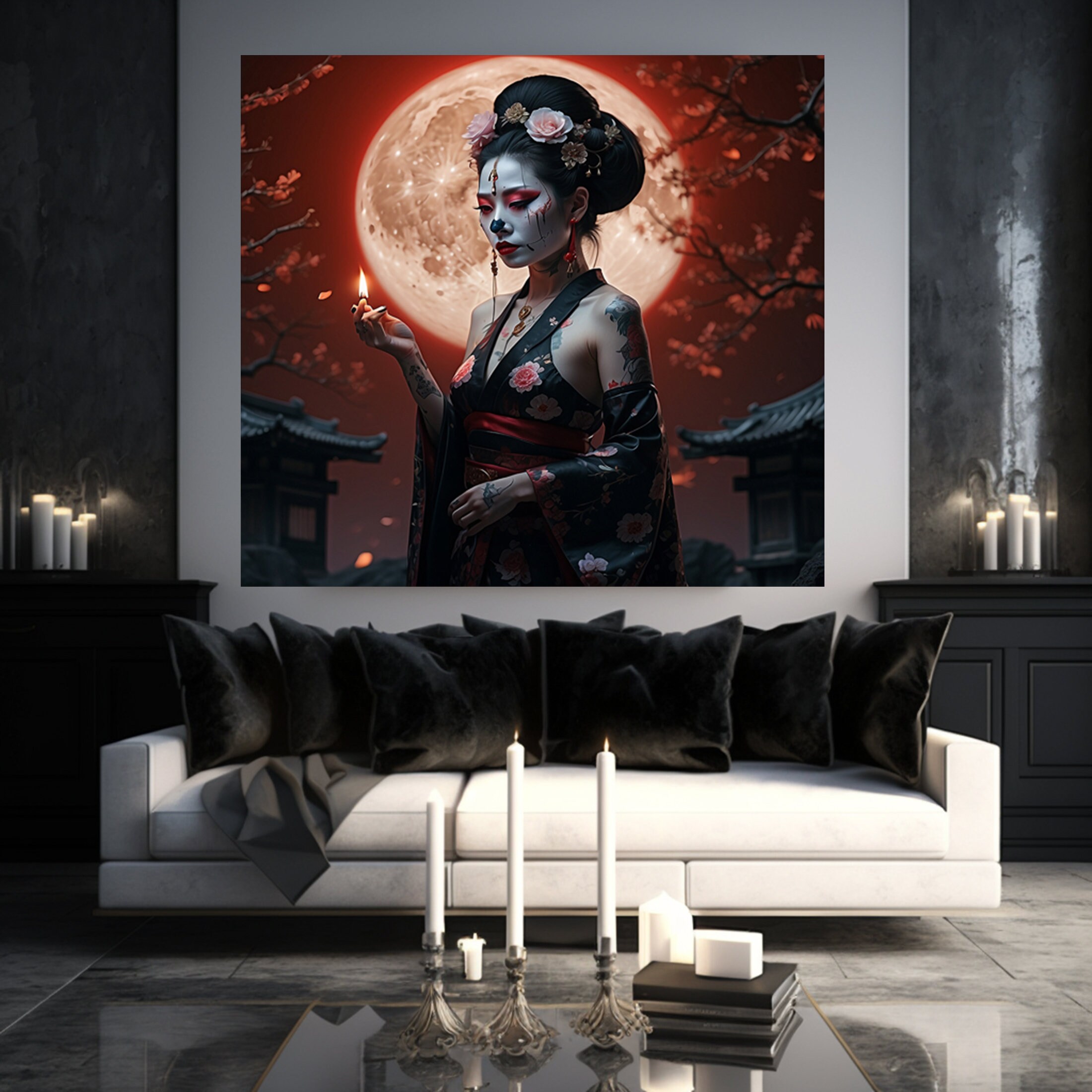 Japanese Geisha-sakura-gothic Wall Design-modern Geiko-land of the ...