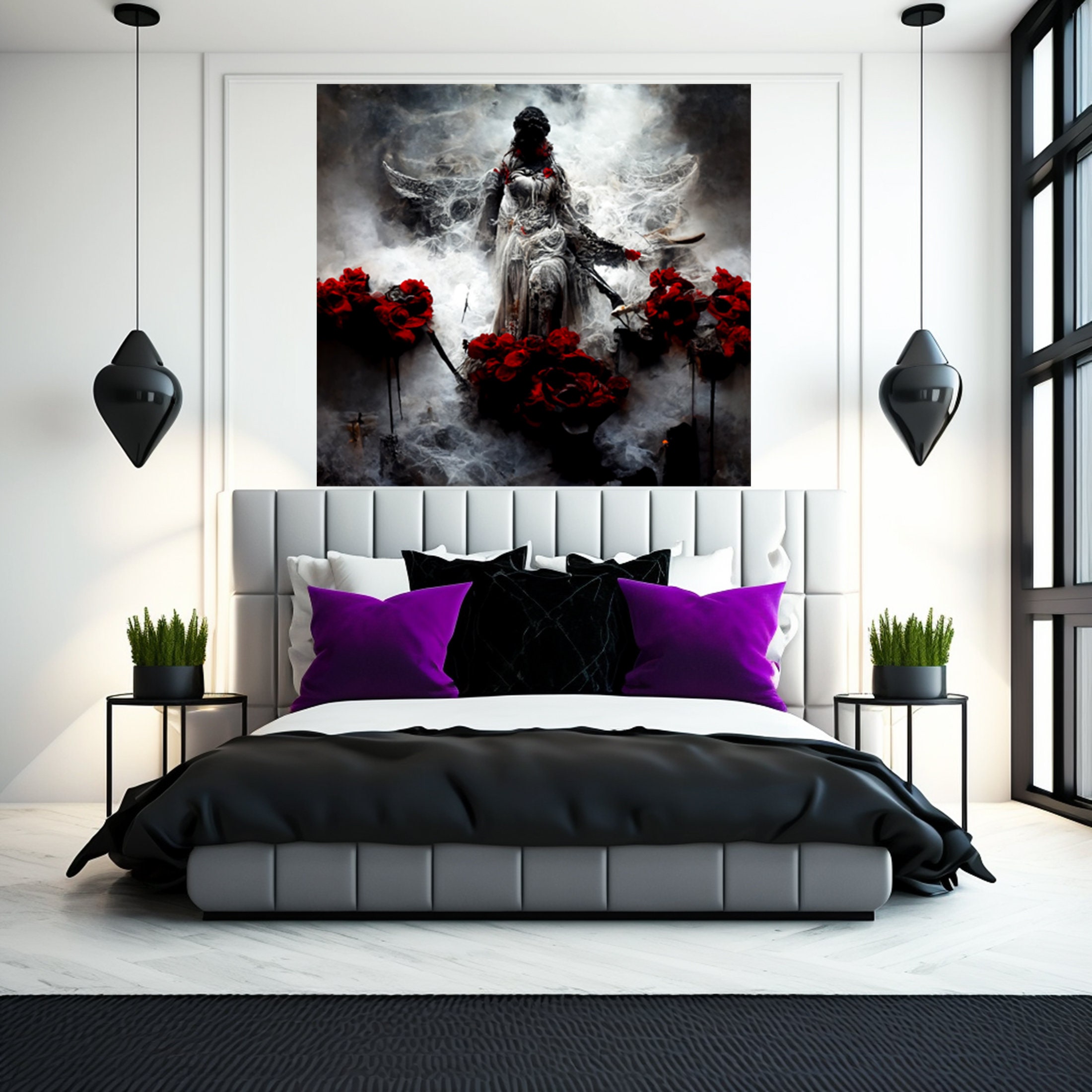 Gothic Wall Art-abstract Dark Angel-digital Oil Painting-moody Home ...