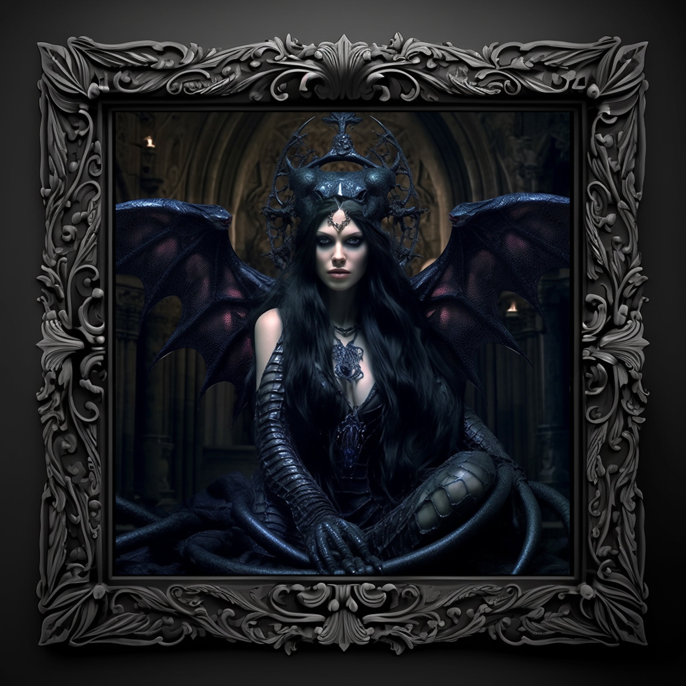 High Priestess Gothic Wall Art-digital Painting-moody Home Decor-dark ...