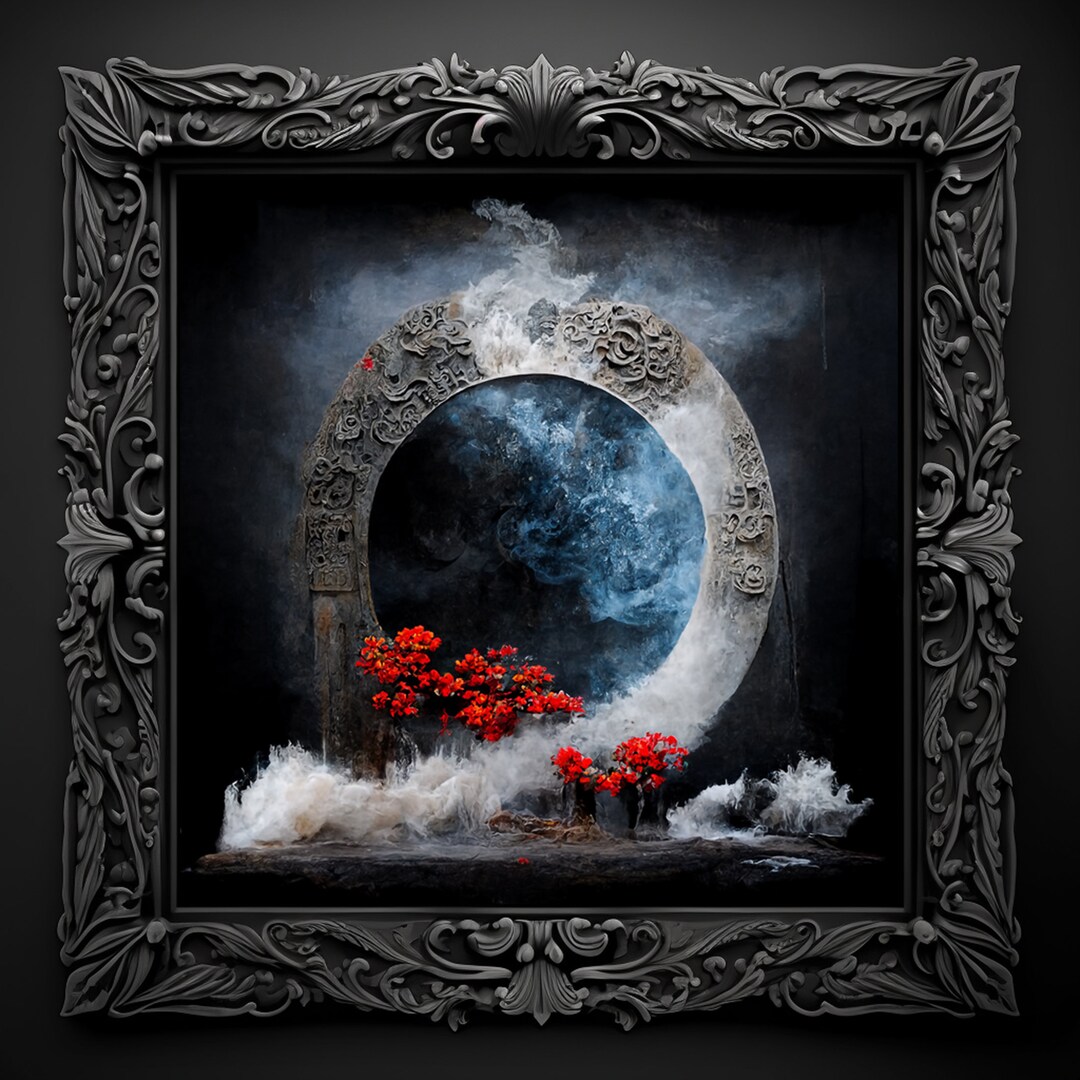 Gothic Art Moongate-abstract Digital Oil Painting-custom Printed AI Canvas-dark Academia Print ...