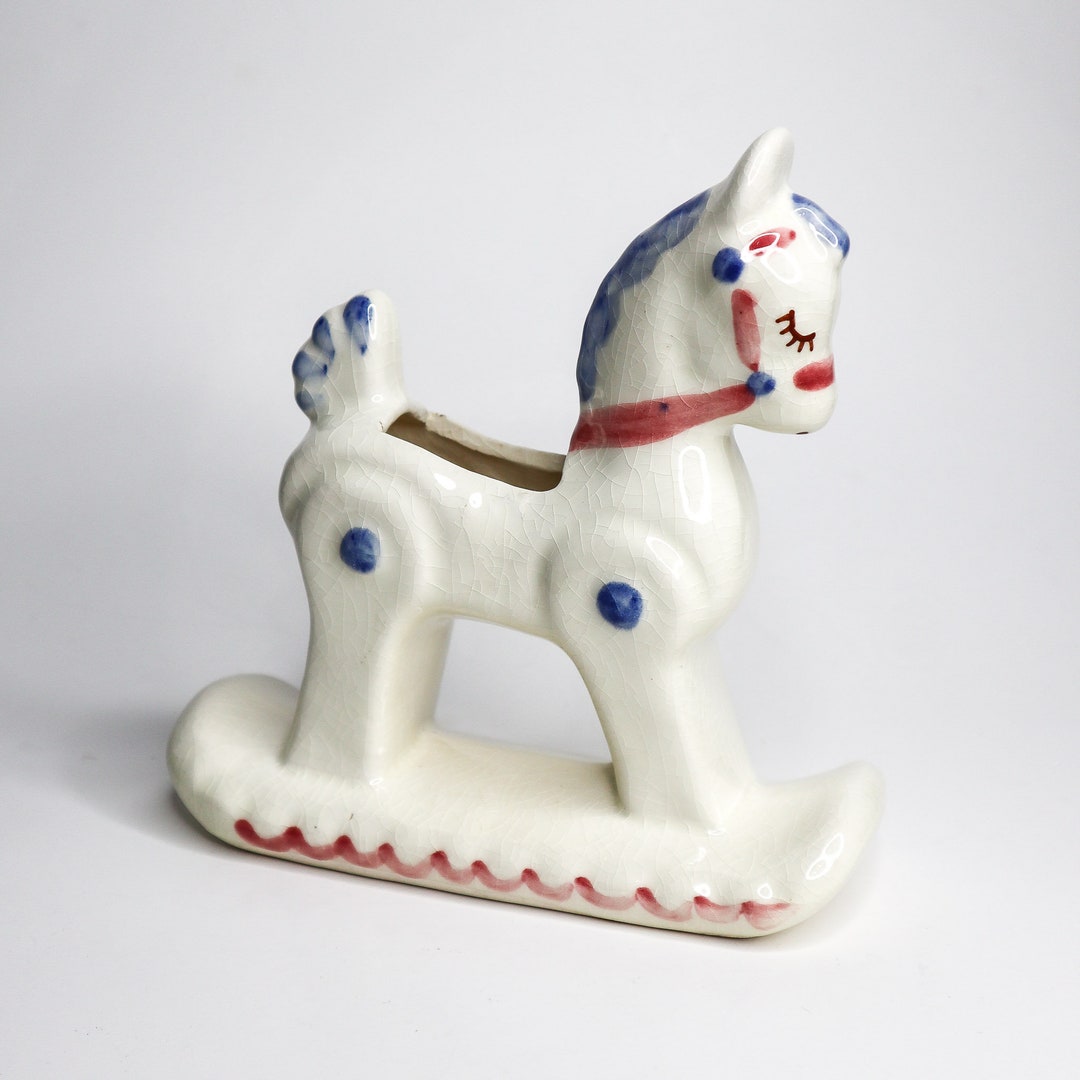 Vtg Ceramic Rocking Horse 1940s Hand Painted Mid Century Decor Nursery ...