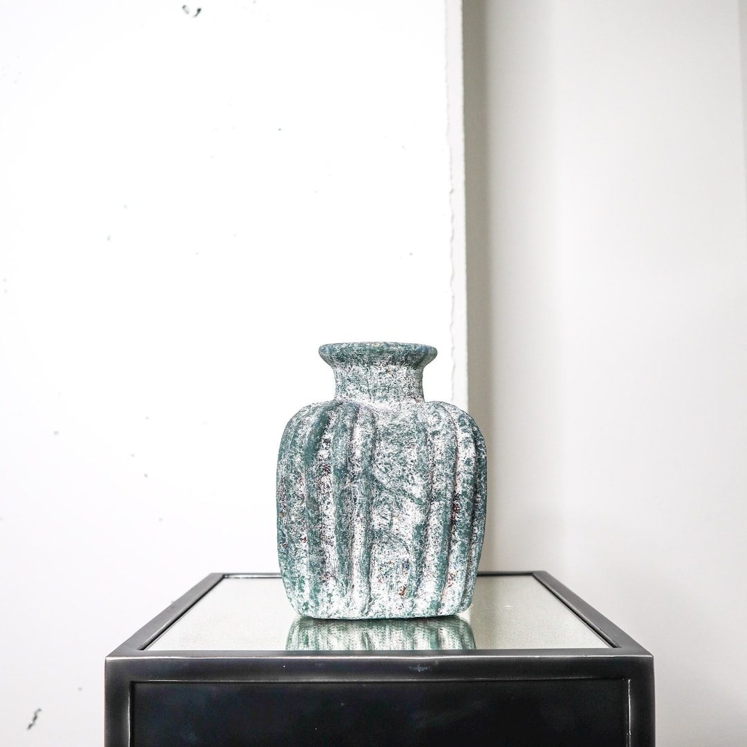 7 Vintage Modernist Textured Clay Vase Square Brutalist Contemporary ...