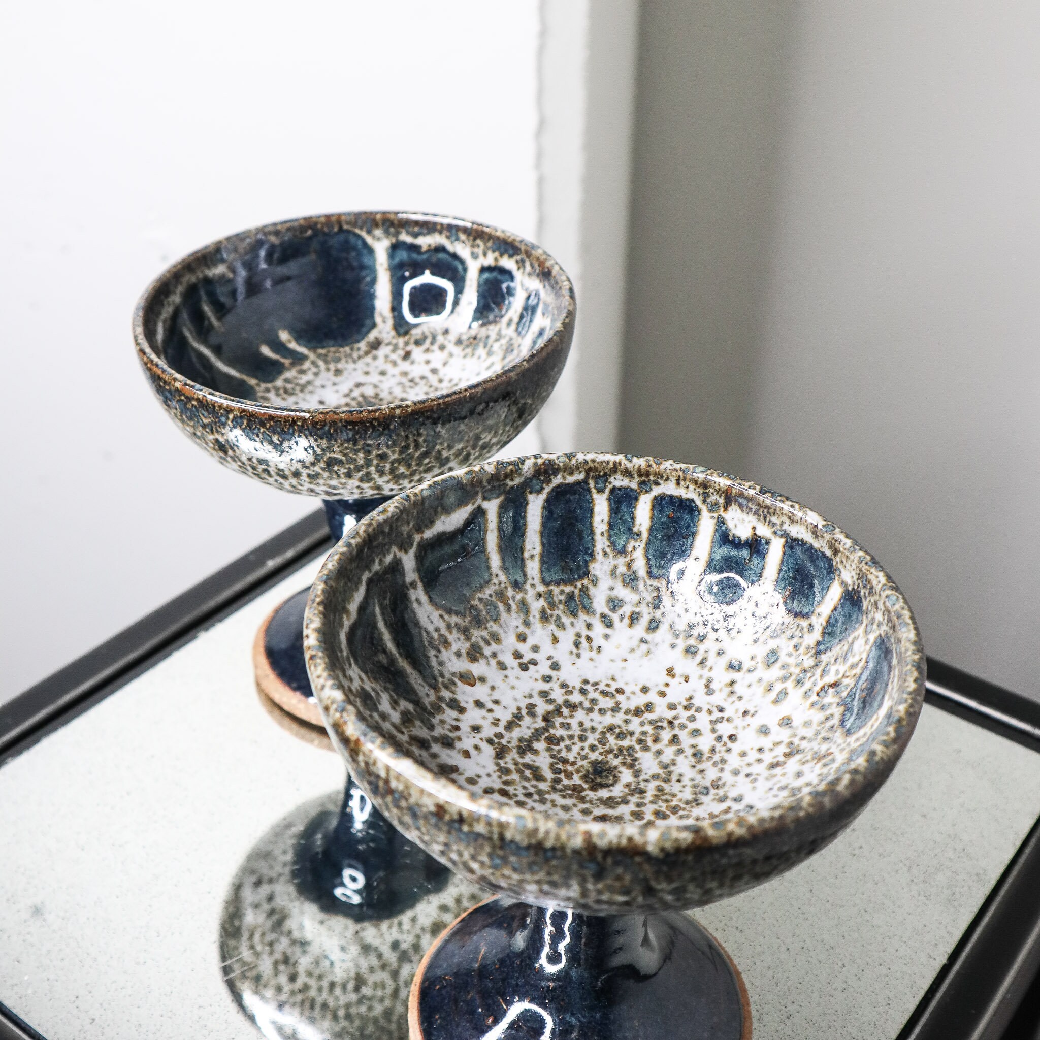 Studio Pottery Goblets Signed ah Cocktail Barware Chalice Wine Glass ...
