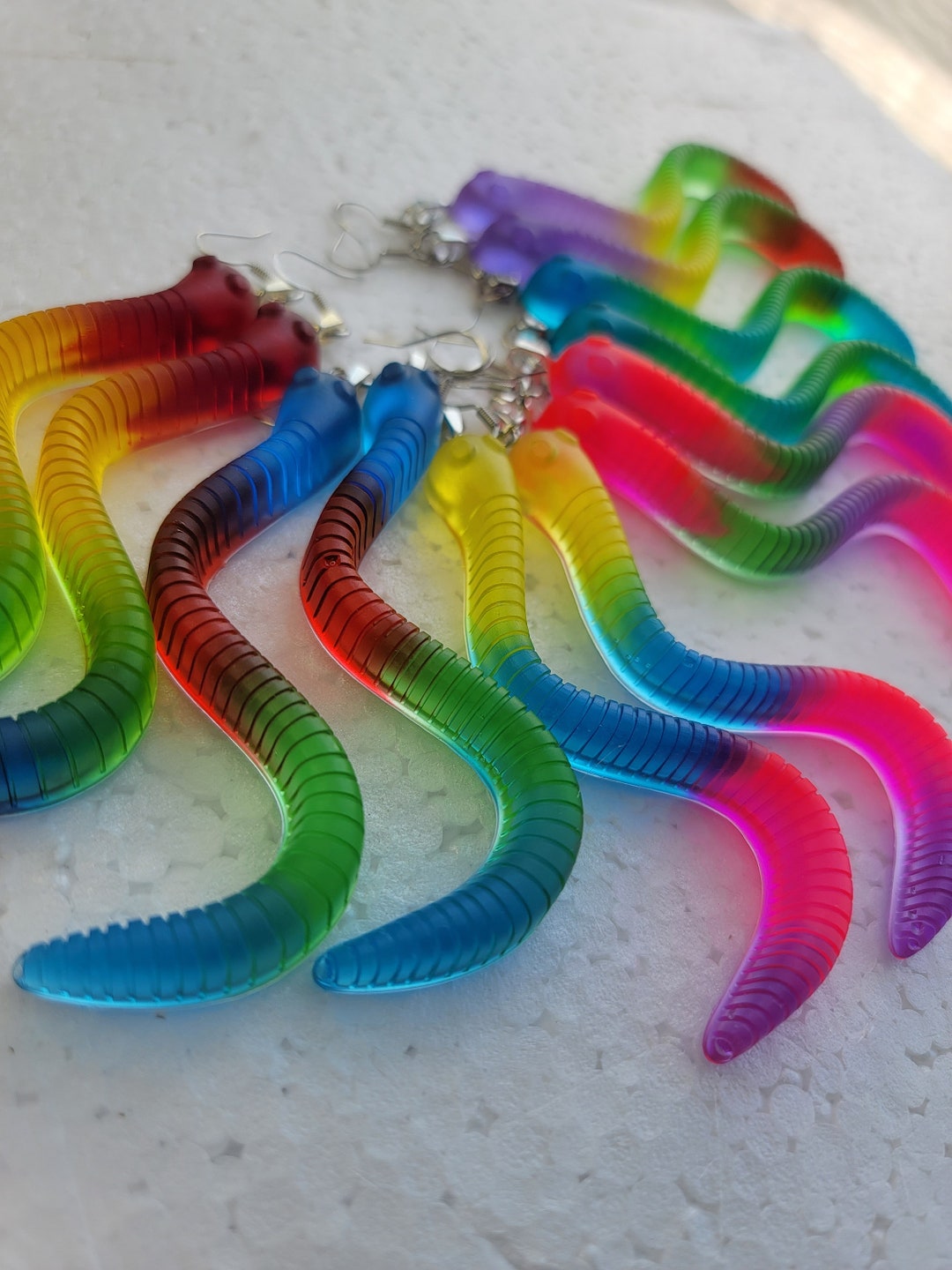 Candy Gummy Worm Earrings Fun Long Bright Colored - Etsy
