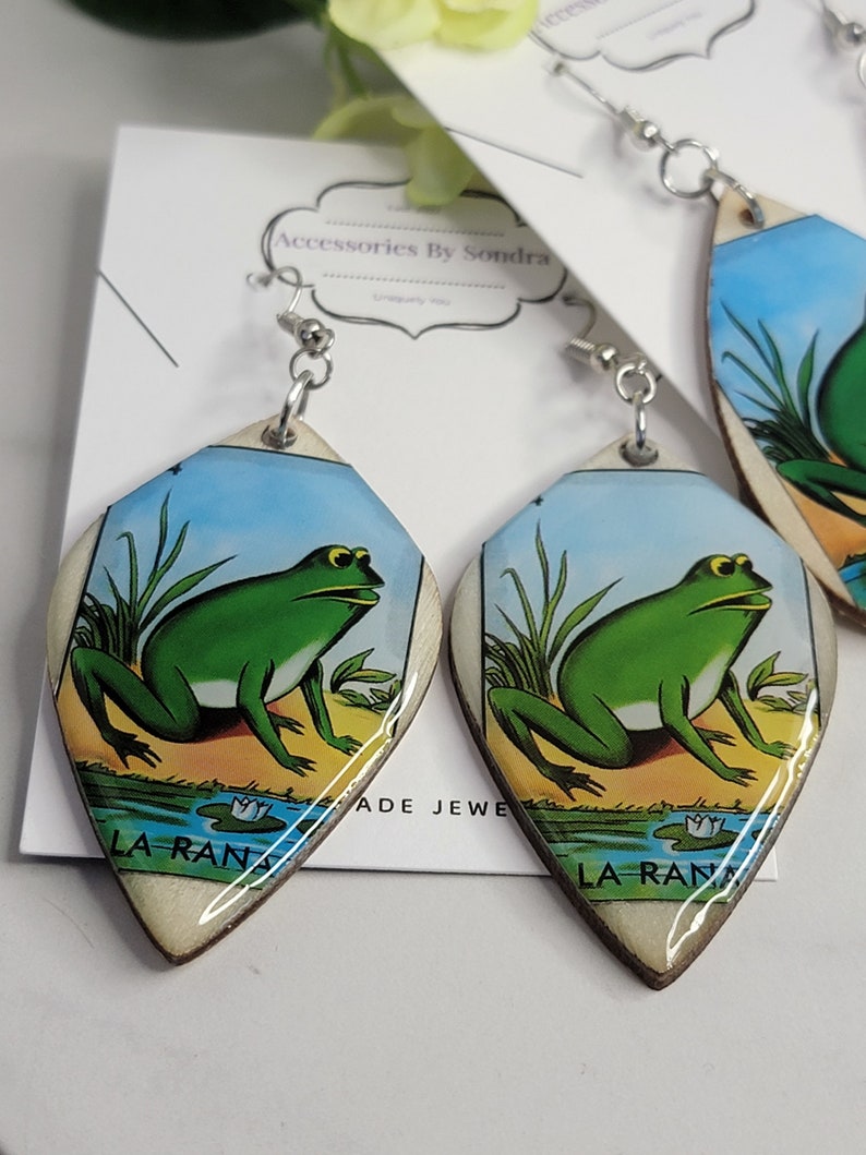 Loteria / Mexican Bingo Card Earrings La Rana / Frog 2 - Etsy