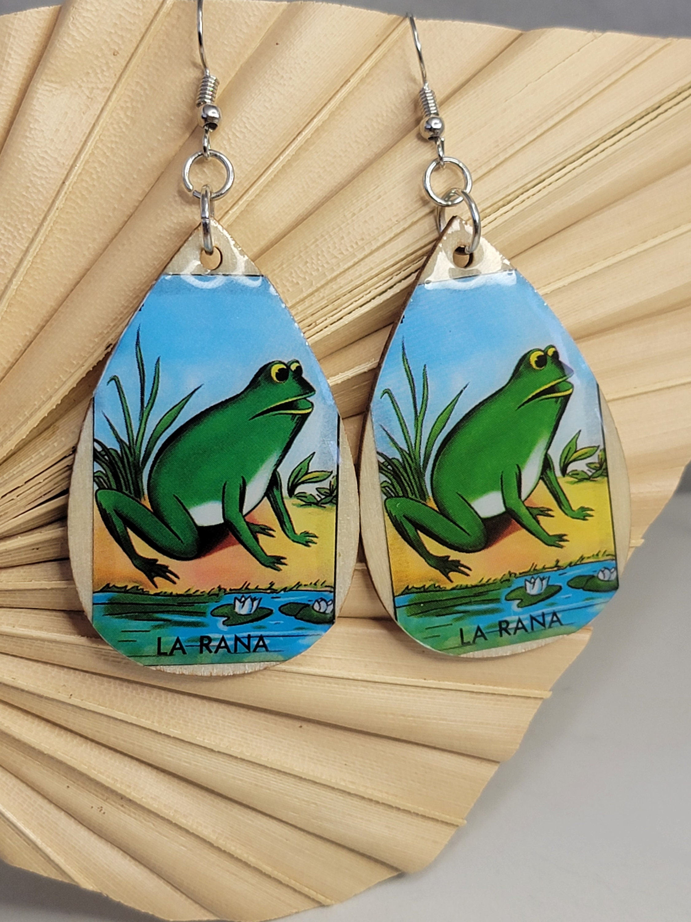 Loteria / Mexican Bingo Card Earrings La Rana / Frog 2 - Etsy
