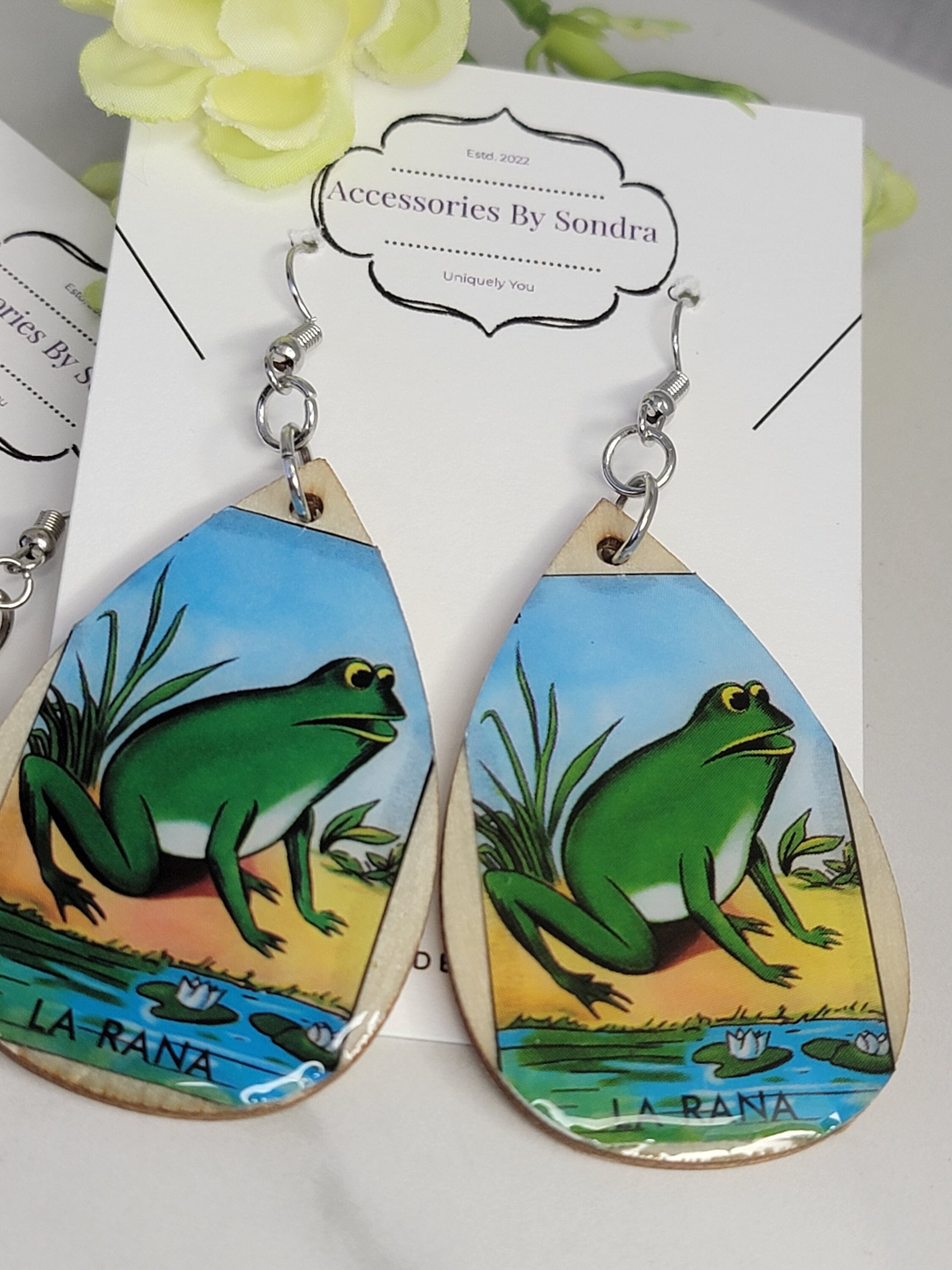 Loteria / Mexican Bingo Card Earrings La Rana / Frog 2 - Etsy