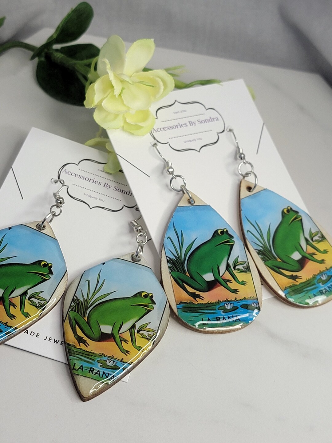 Loteria / Mexican Bingo Card Earrings La Rana / Frog 2 - Etsy