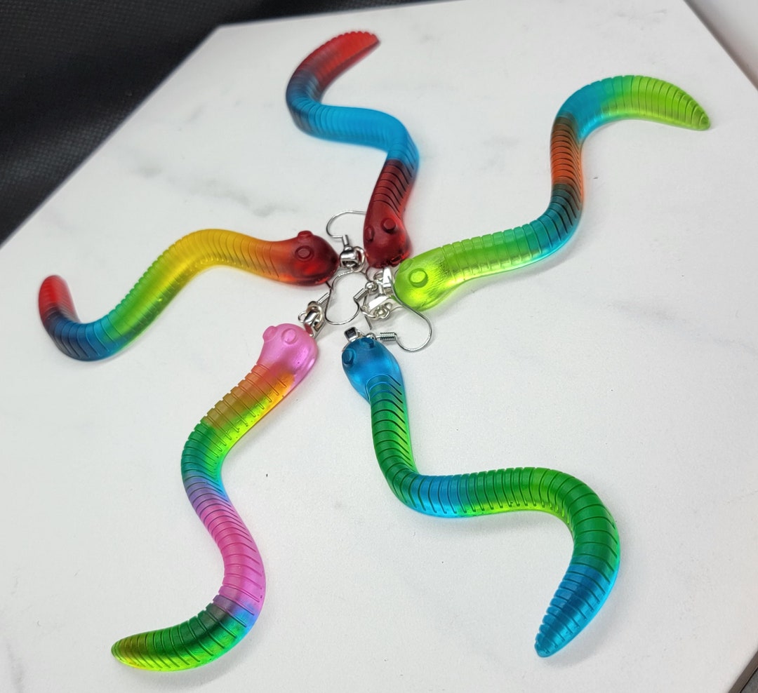 Candy Gummy Worm Earrings Fun Long Bright Colored - Etsy