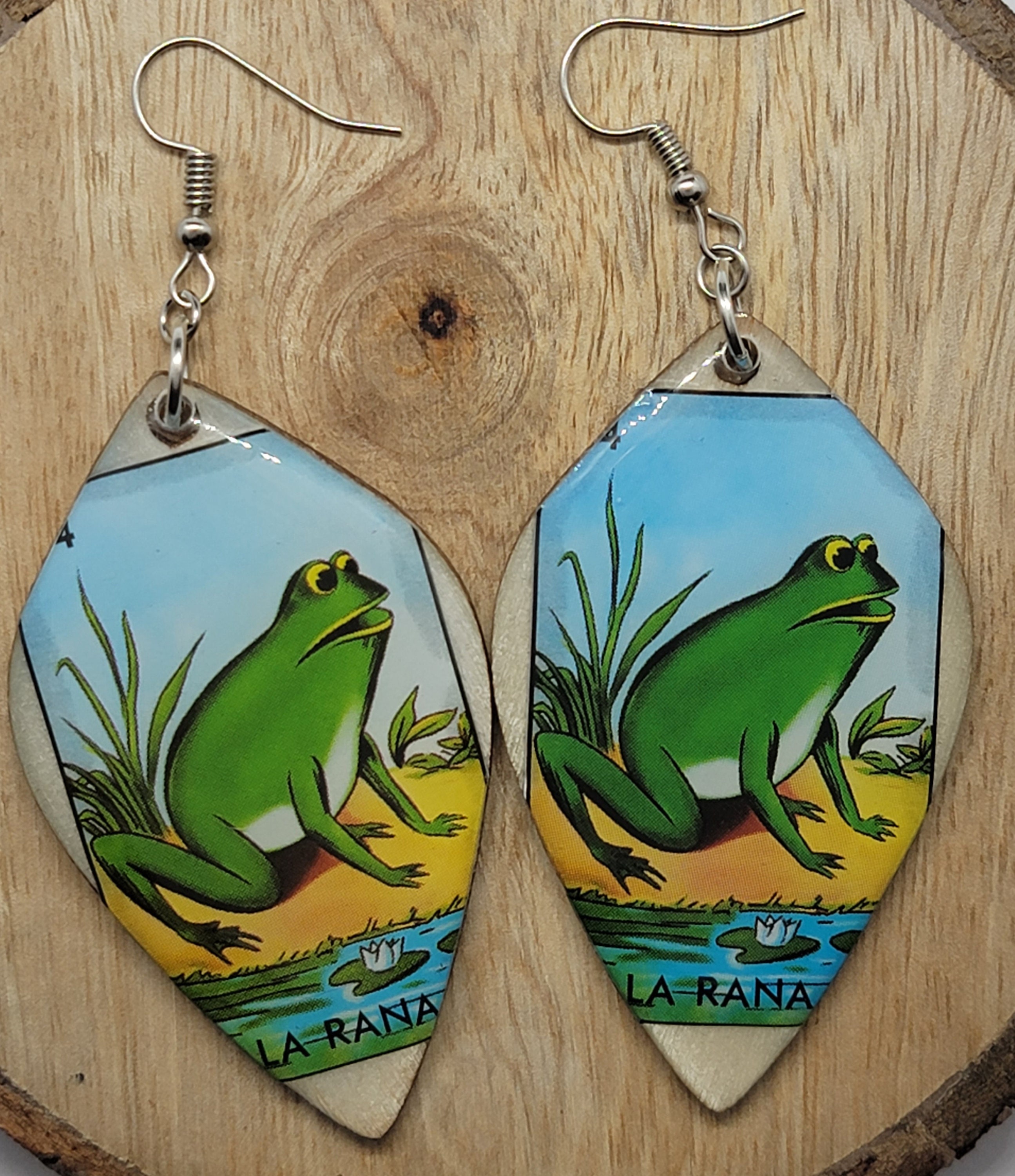 Loteria / Mexican Bingo Card Earrings La Rana / Frog 2 - Etsy