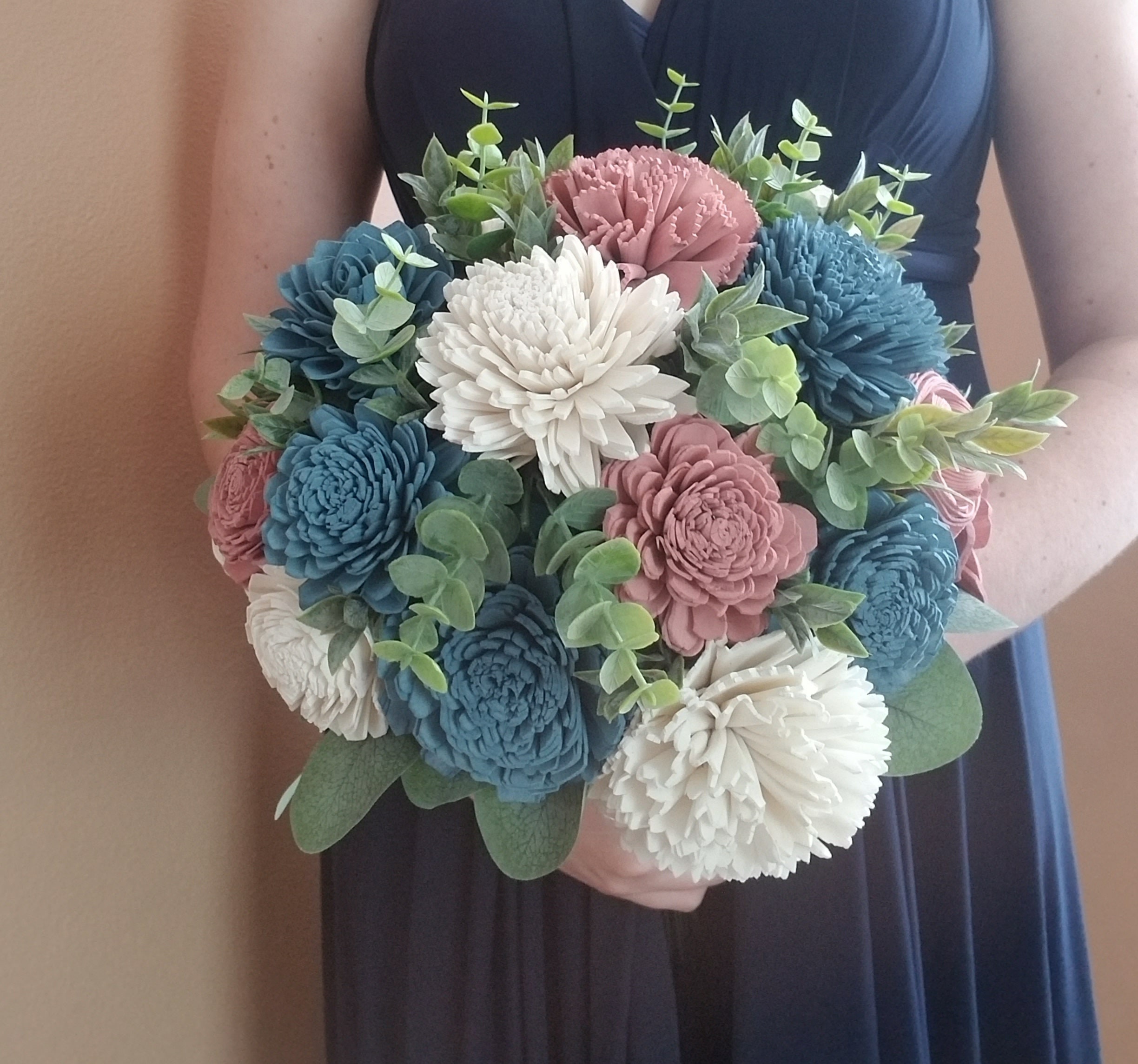 Dusty Rose and Dusty Blue Bridal Wedding Bouquet With - Etsy
