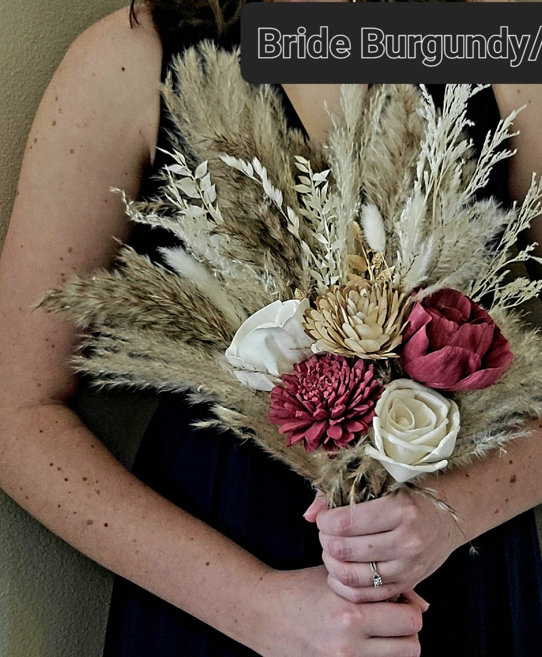 Amaranth Burgundy Pampas Bridal Wedding Bouquet Boutonniere, Bridal Bouquet for Boho Themed ...