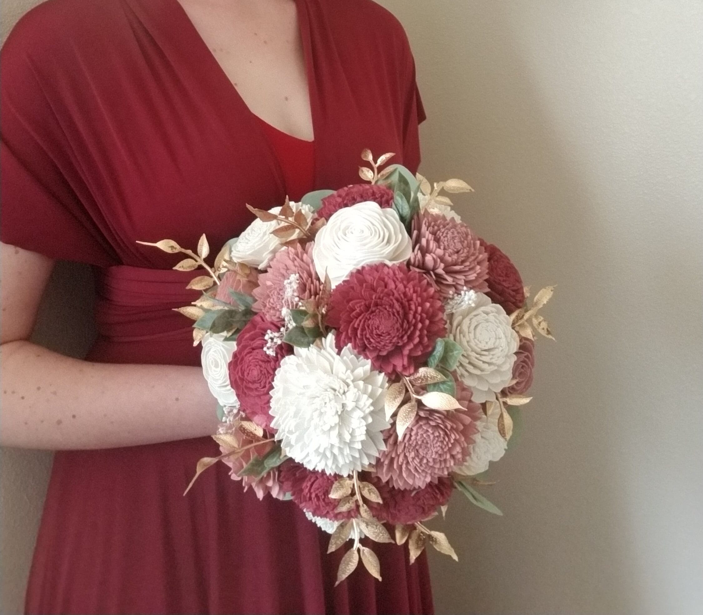 Dusty Rose and Amaranth Burgundy With Gold Bridal Wedding Bouquet ...