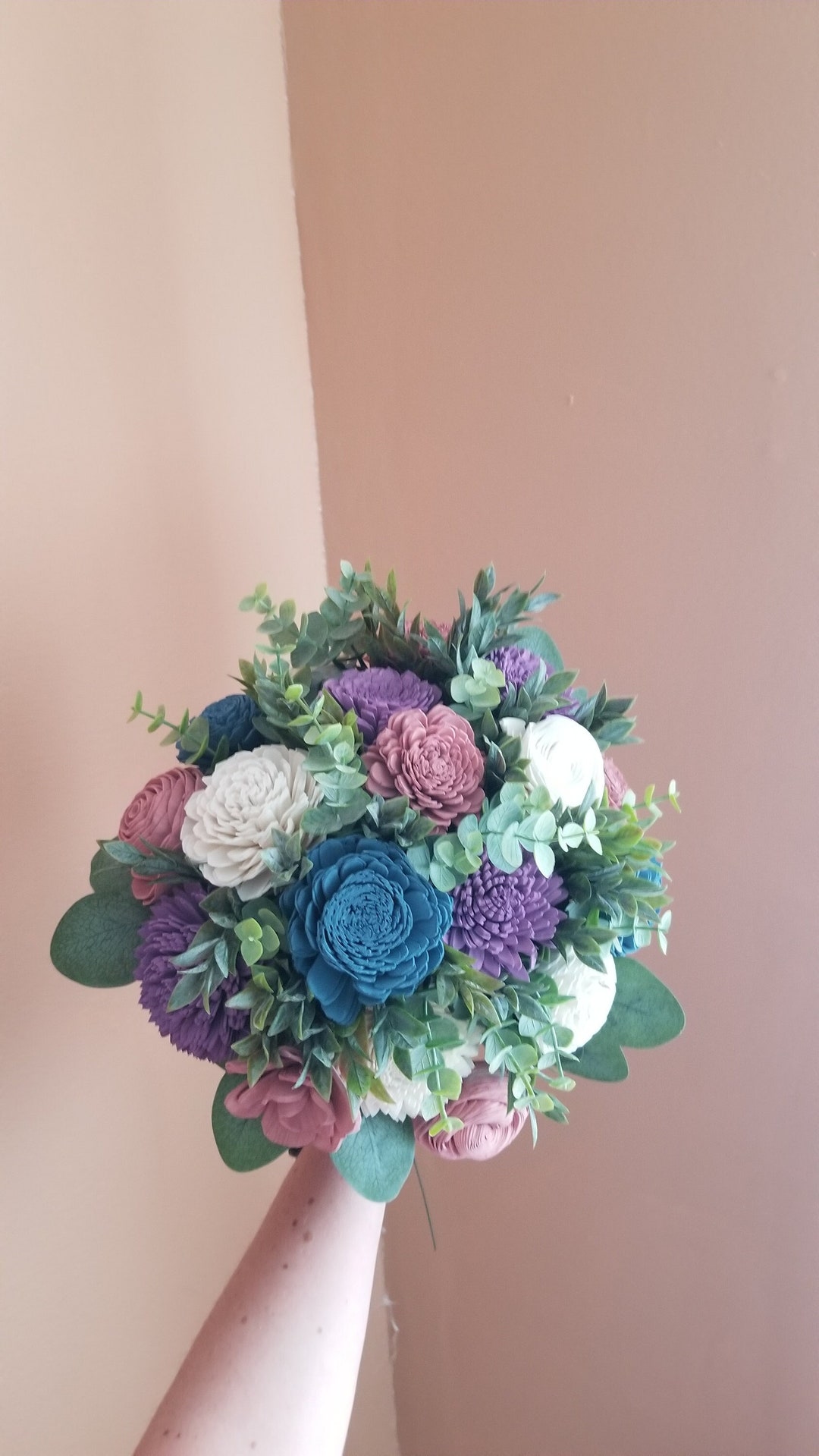 Pastel Dusty Rose Dusty Blue and Lilac Purple Bridal Wedding Bouquet ...