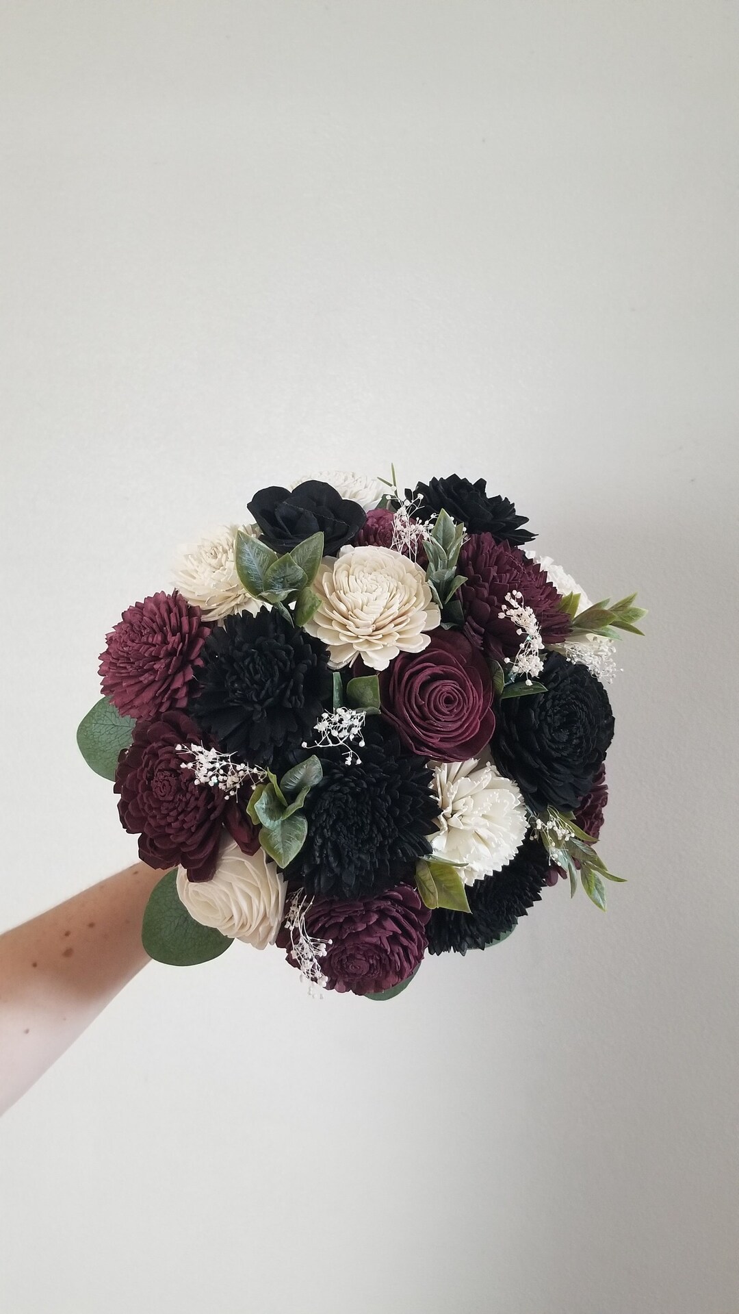 Black and Burgundy Bridal Wedding Bouquet, Perfect for the Round Bridal ...