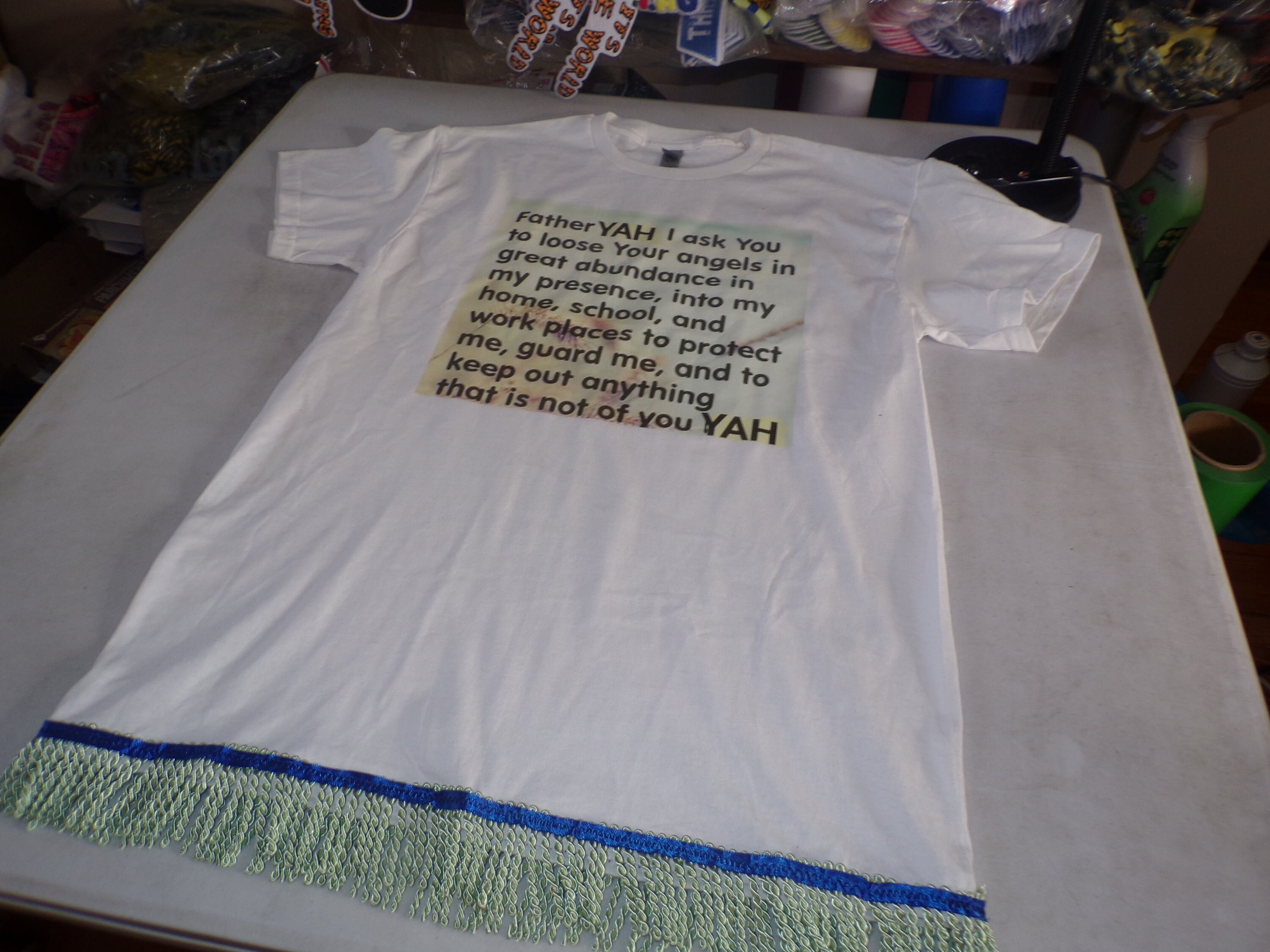Father Yah I Ask You White Shirt With Light Green Fringes - Etsy