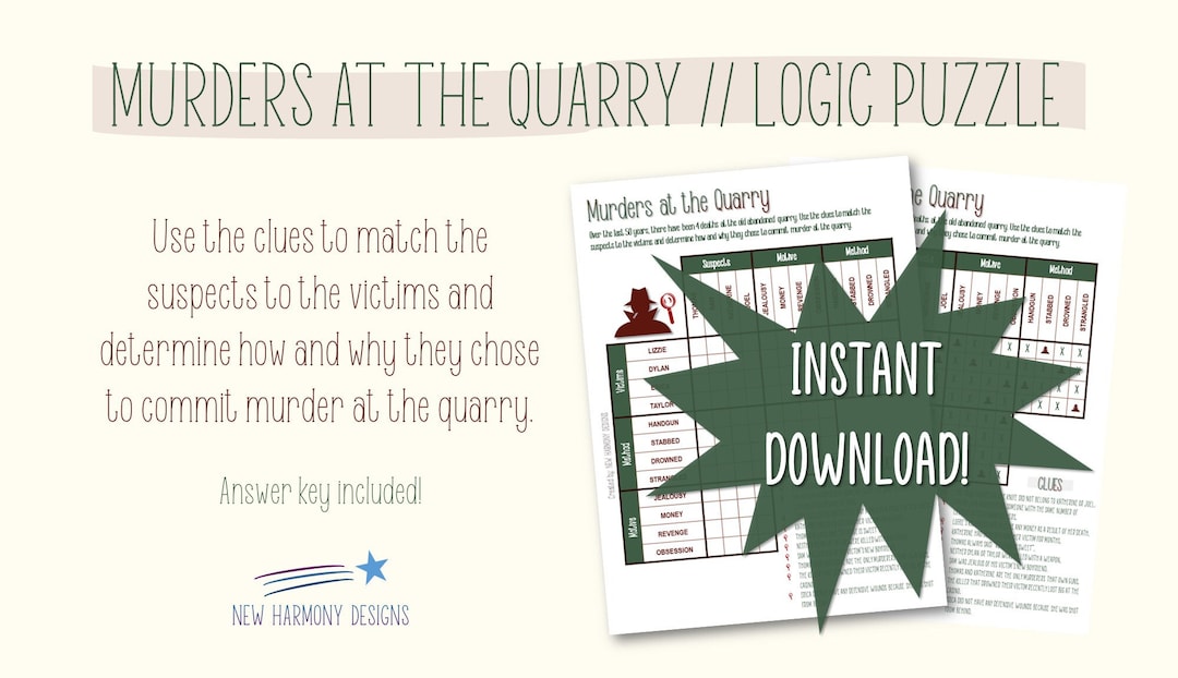 Murders at the Quarry Logic Puzzle // Murder Mystery // Digital ...