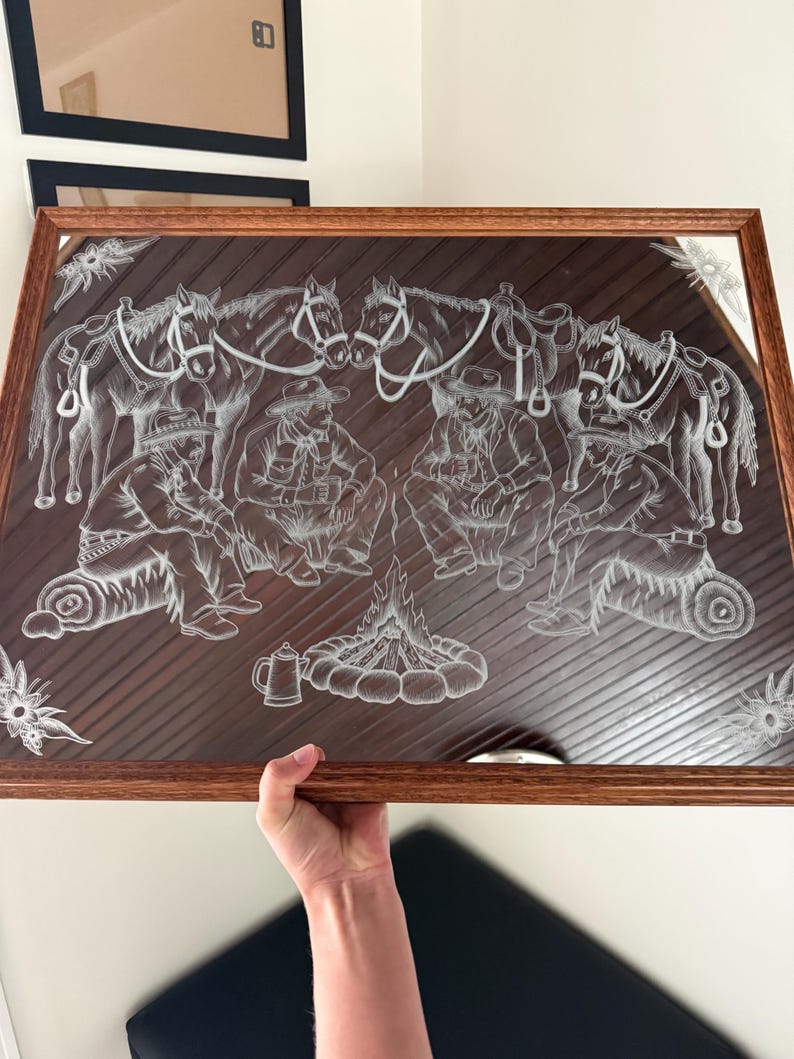 Western Cowboys Hand Etched Mirror “late Nights” - Etsy Canada