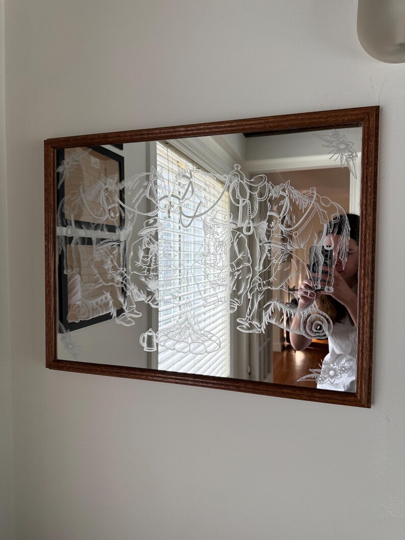Western Cowboys Hand Etched Mirror “late Nights” - Etsy Canada