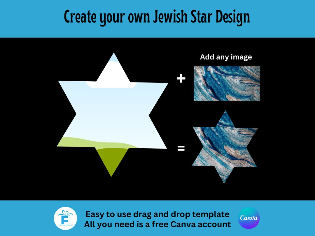 Jewish Star Clipart, Jewish Star Canva Frame, Drag and Drop Editable ...