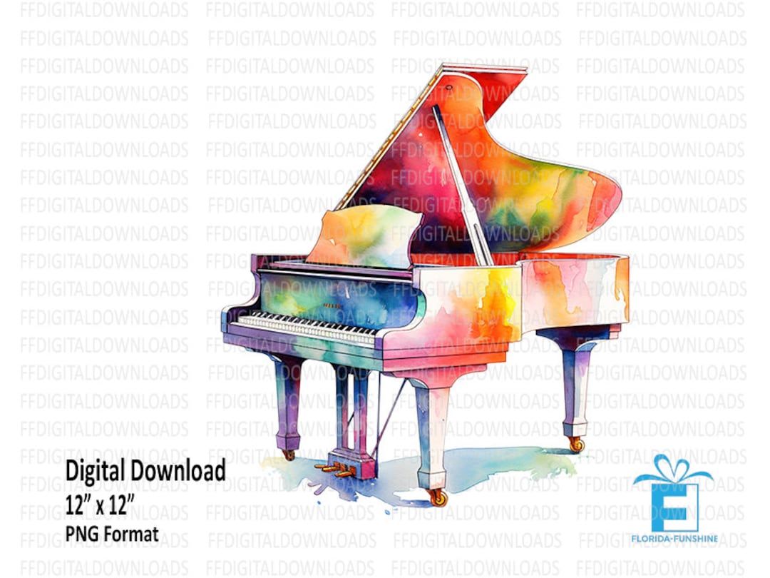 Piano Clipart, Piano PNG, Watercolor Piano, Colorful Piano Digital ...