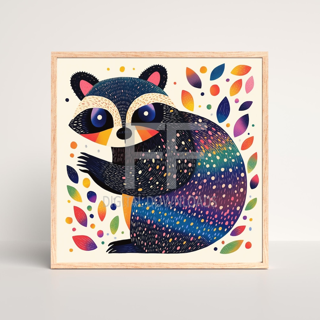 Raccoon PNG, Colorful Raccoon Art Ready to Print, Digital Art, Raccoon ...