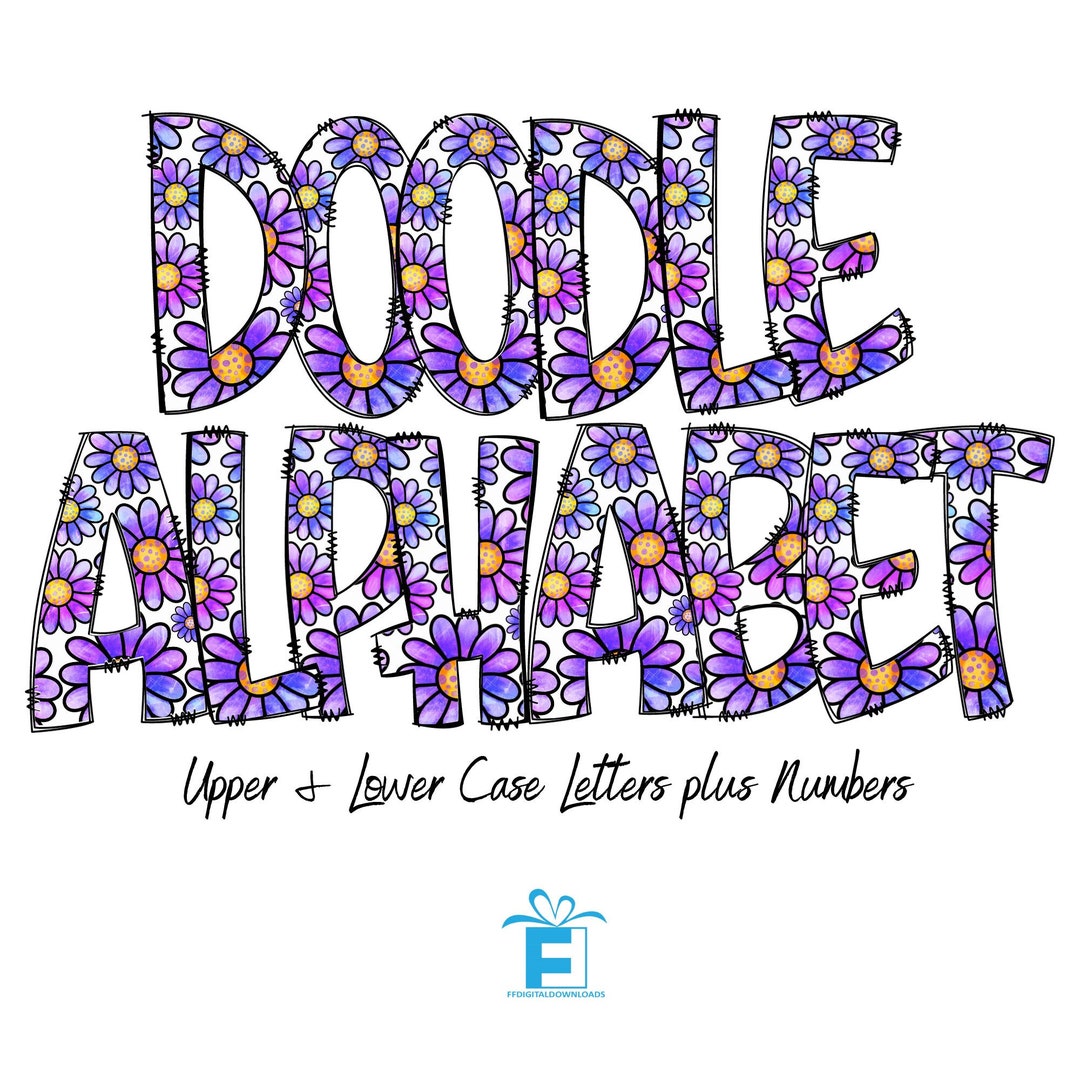 Purple Floral Doodle Letters, Alphabet Letters PNG Bundle, Floral ...