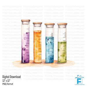Test Tubes Clipart, Test Tubes Png, Watercolor Test Tubes, Science Lab ...