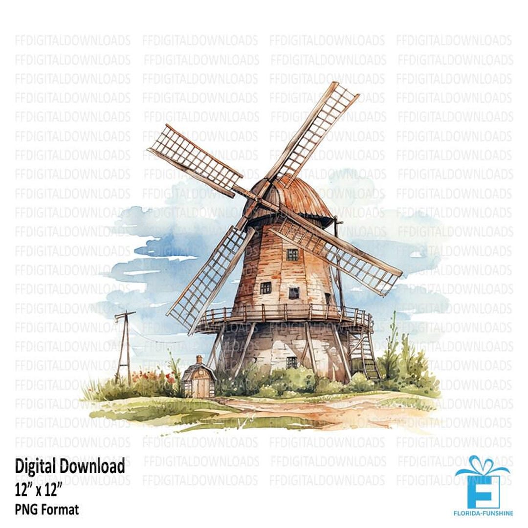 Windmill Clipart, Windmill Png, Watercolor Windmill, Windmill Digital ...
