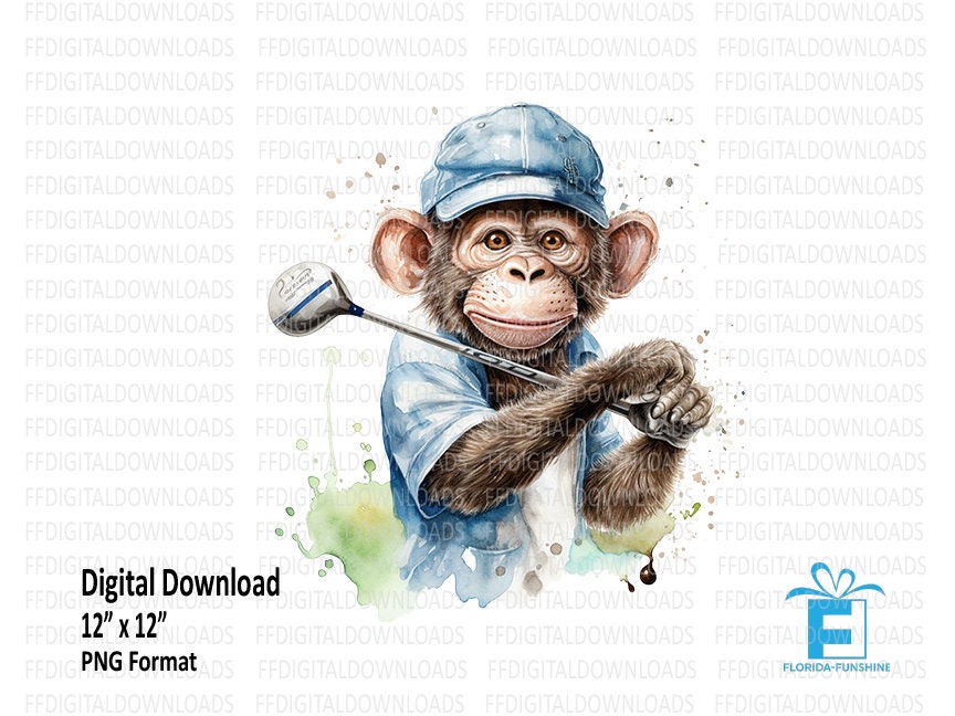 Monkey Golfer Clipart Monkey Golfer PNG Watercolor Monkey - Etsy