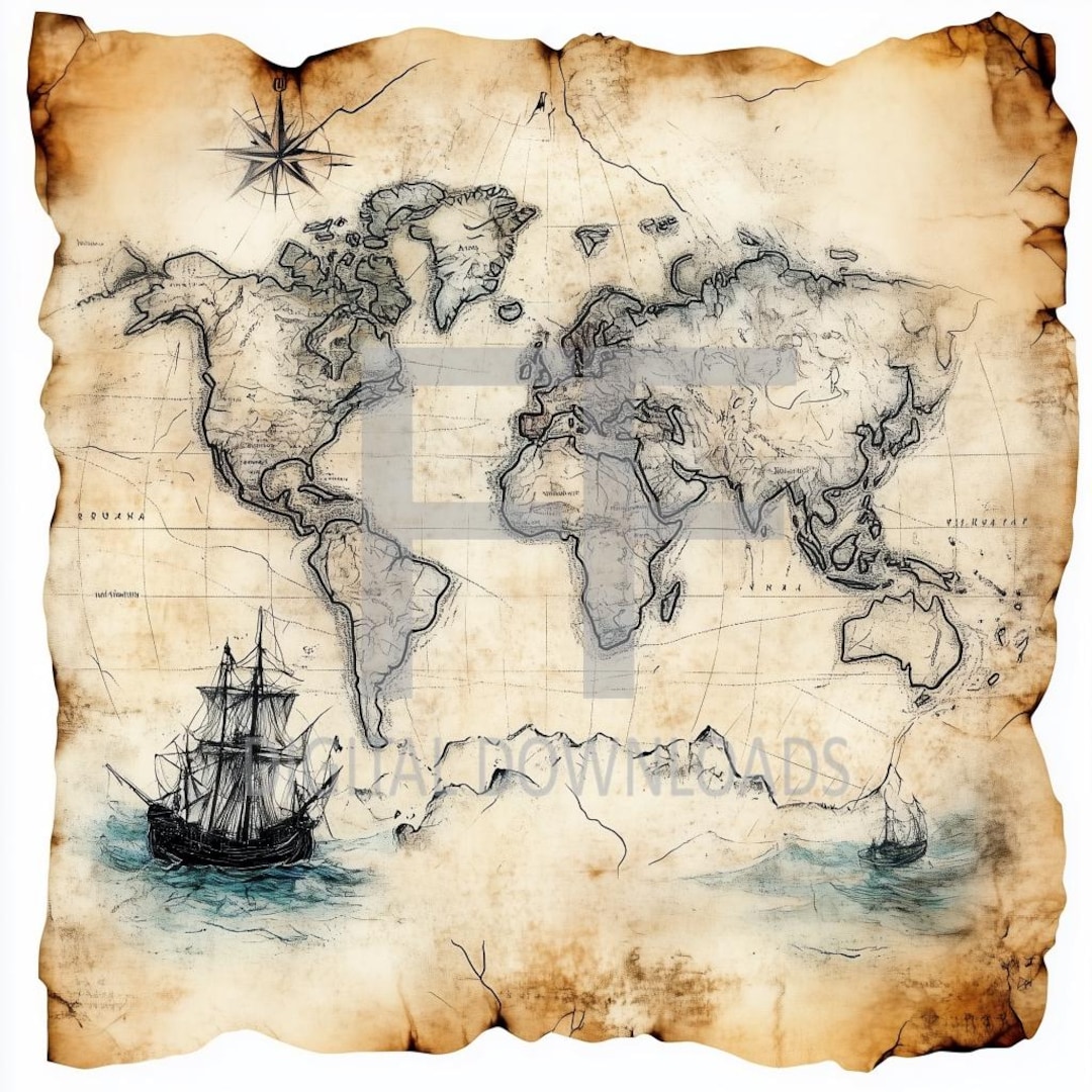 Vintage Pirate Map Clipart, JPG, Treasure Map Clipart, Printable ...
