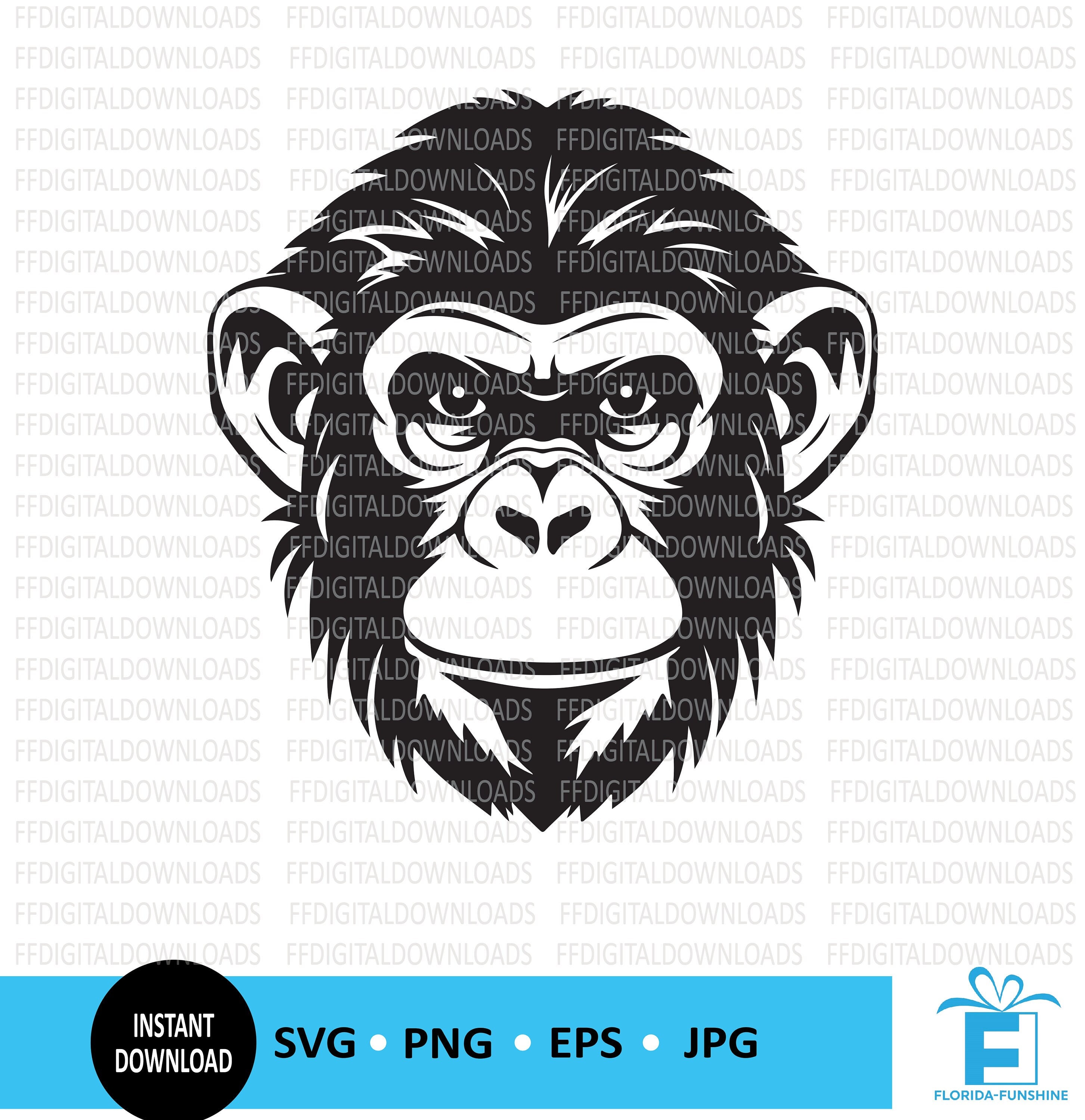 Chimpanzee Head Svg Chimpanzee SVG PNG JPG and Eps Files - Etsy UK