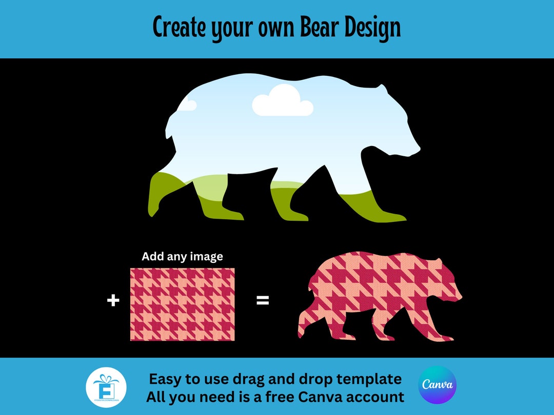 Bear Clipart, Bear Canva Frame, Drag and Drop Editable Canva Template, Sublimation PNG, Create ...