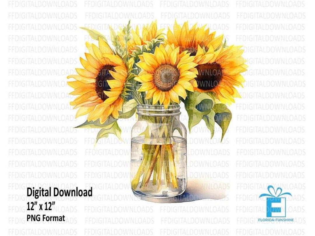 Mason Jar With Sunflowers PNG, Sunflower Clipart, Watercolor Sunflowers ...
