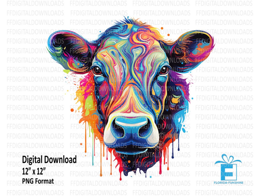 Cow PNG Psychedelic Cow Clipart Cow Head Png Colorful Cow - Etsy UK