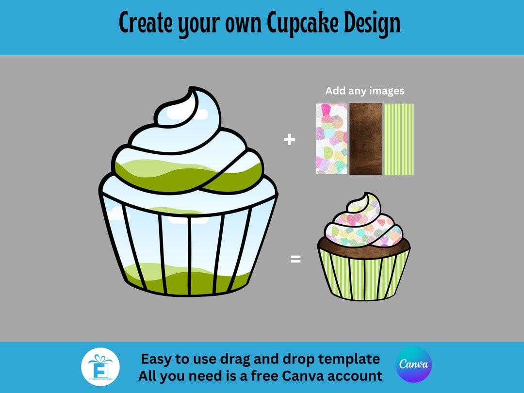 Cupcake Clipart, Cupcake Canva Frame, Drag and Drop Editable Canva ...