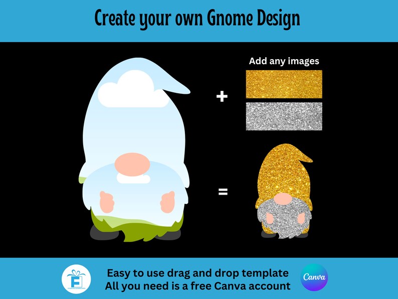 Gnome Clipart, Gnome Canva Frame, Drag and Drop Editable Canva Template ...