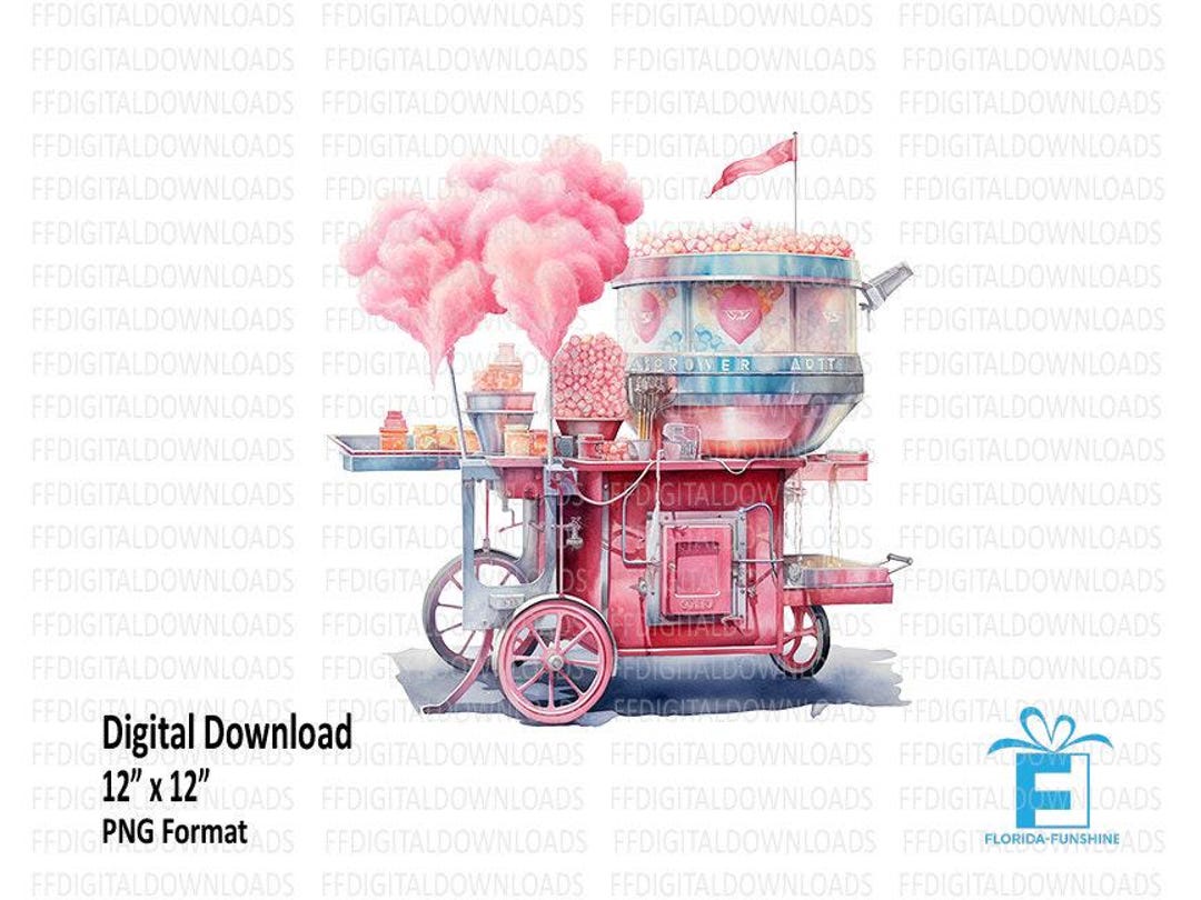 Cotton Candy Machine Clipart, Cotton Candy Machine PNG, Watercolor ...