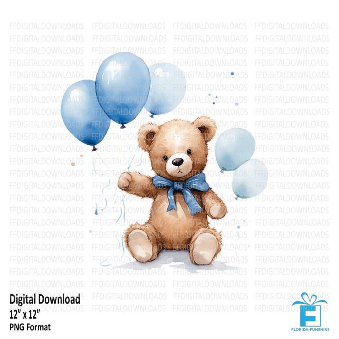 Teddy Bear With Blue Balloons Clipart, Teddy Bear PNG, Watercolor Teddy ...