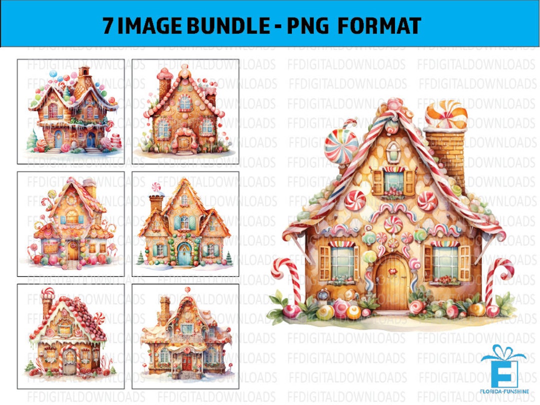 Gingerbread House Clipart, 7 High-quality Pngs, Watercolor Gingerbread ...