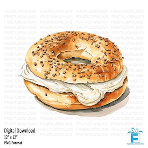 Bagel Clipart, Bagel PNG, Bagel With Cream Cheese Clipart, Sesame Bagel ...