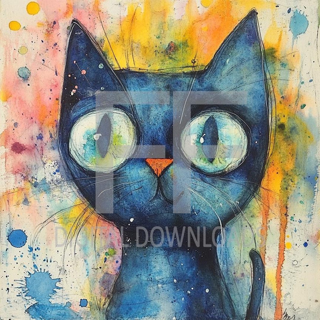 Cat PNG, Whimsical Artwork of Silly Funny Cat, Digital Artwork, Printable Digital Download, Cat ...