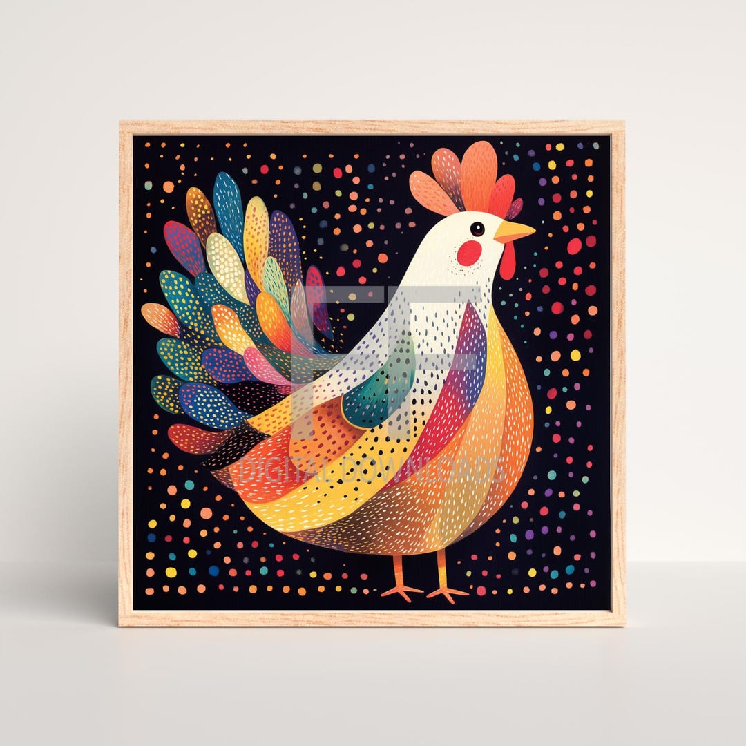 Chicken PNG, Colorful Chicken Art Ready to Print and Frame, Digital Art ...