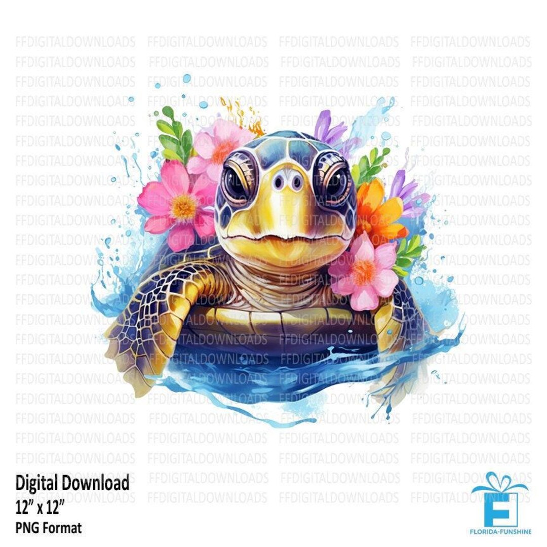 Cute Sea Turtle Clipart, Sea Turtle PNG, Sea Turtle With Flowers ...