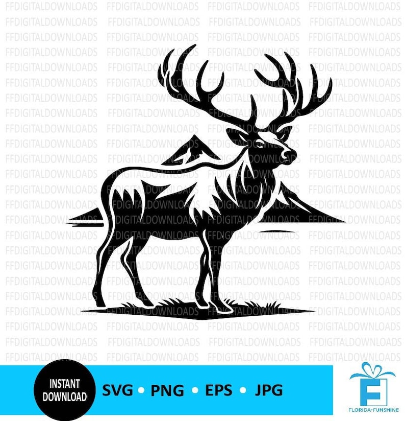Deer SVG, Deer Design, Elk SVG, Deer With Mountain, Jpg, Hunter Svg ...