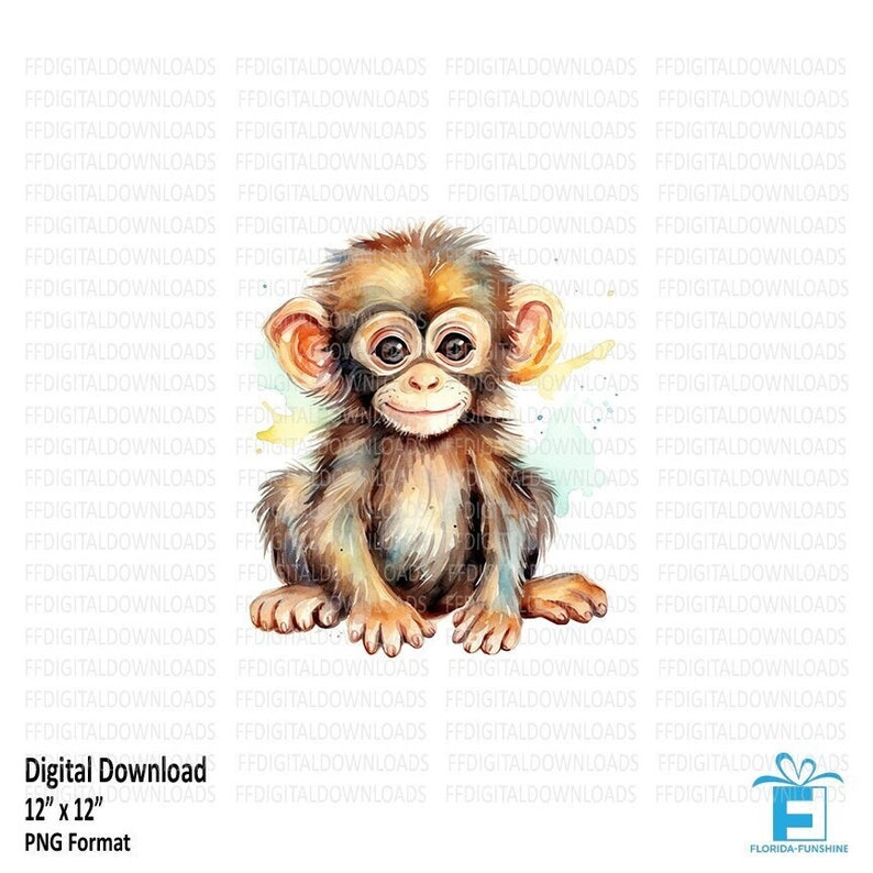Monkey PNG Cute Monkey PNG Watercolor Monkey Clipart Baby - Etsy