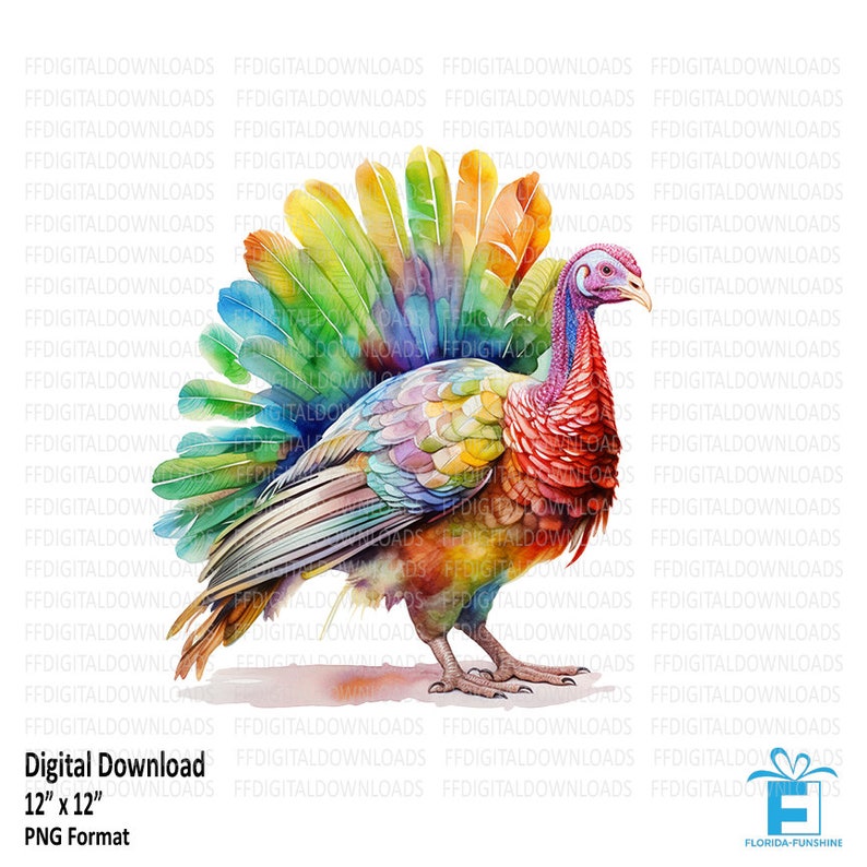 Turkey Clipart, Turkey Png, Watercolor Turkey, Colorful Turkey, Turkey ...